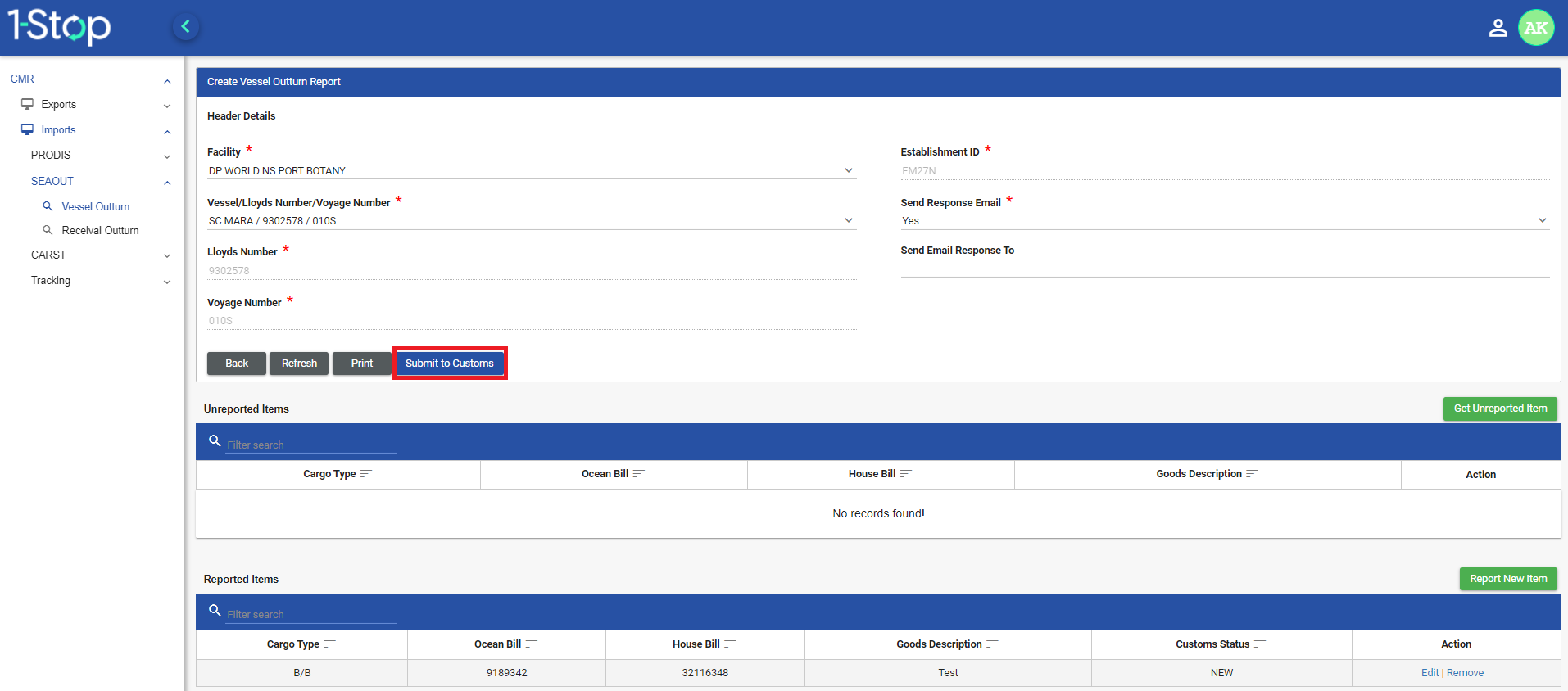 CMR - How to Create a Vessel Outturn Report – Help Centre