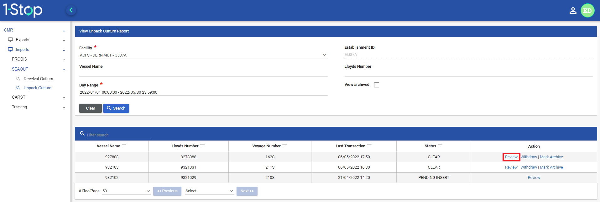 CMR - How to Search and Edit Unpack Outturn Report – Help Centre